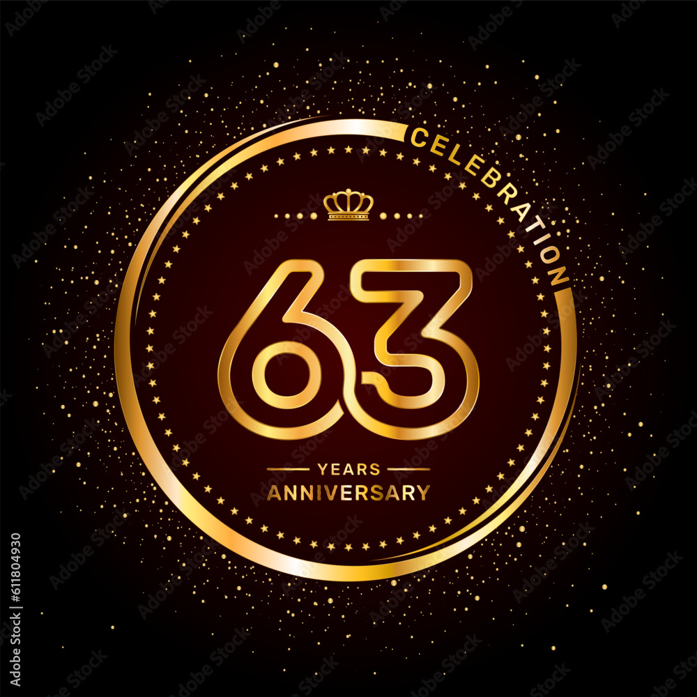 63 year anniversary logo with double line number style and gold color ...