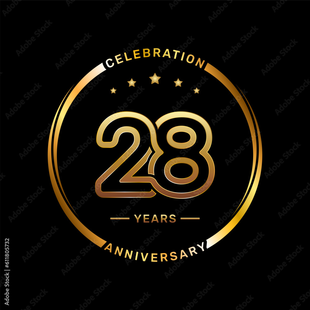 28th anniversary logo with double line number style and gold color ring ...