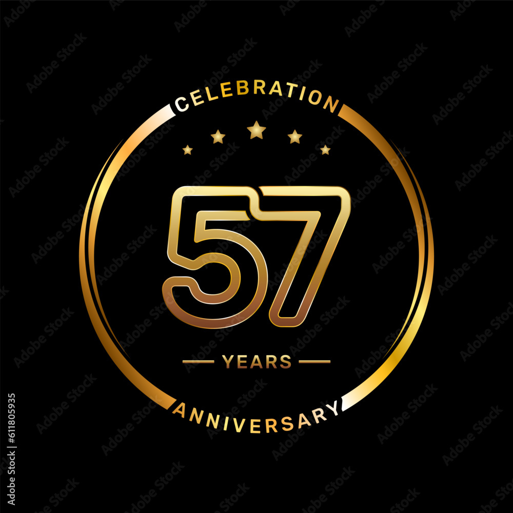 57th anniversary logo with double line number style and gold color ring ...