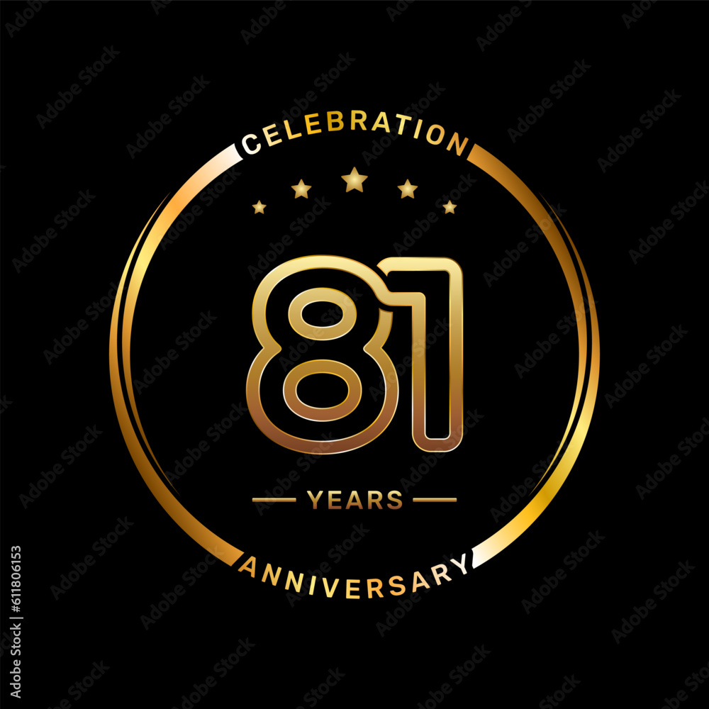 81th Anniversary Logo With Double Line Number Style And Gold Color Ring