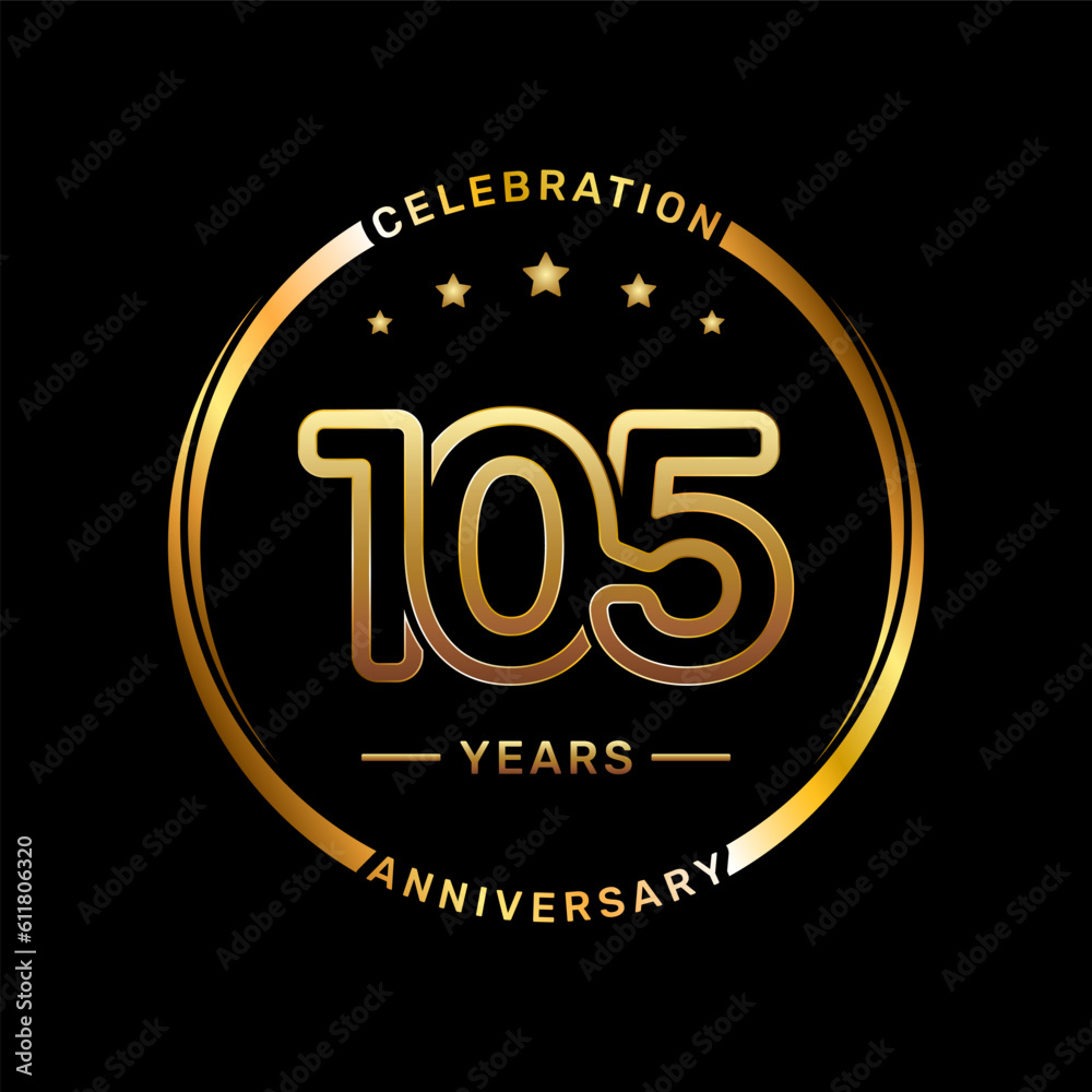 105th anniversary logo with double line number style and gold color ...
