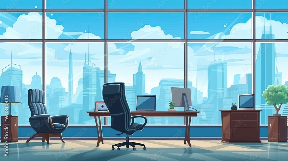 executive office is empty and has big windows. background in business ...