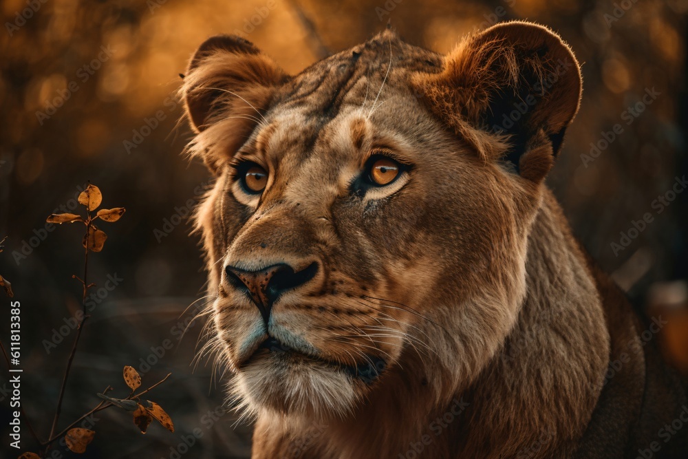 the head of a female lion, looks very lifelike created with Generative ...