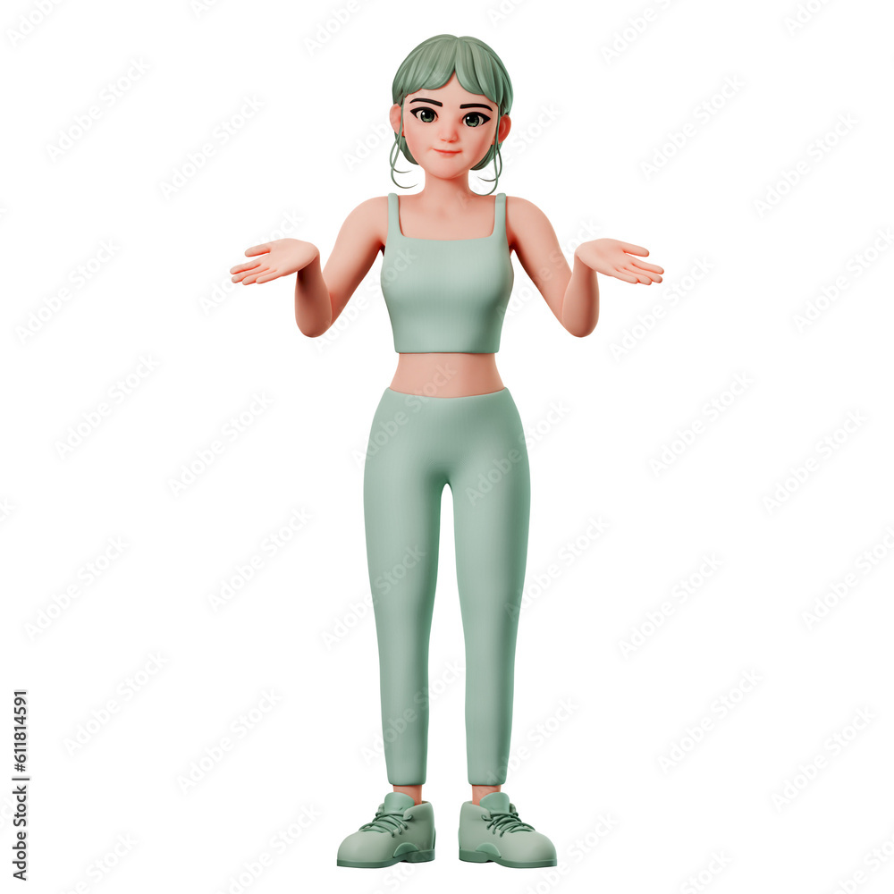 Sport Girl Character Showing Shurgging pose, 3D Character Render ...