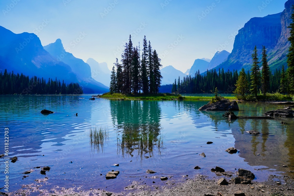 World famous and Iconic Spirit Island, a holy place for the Stoney ...