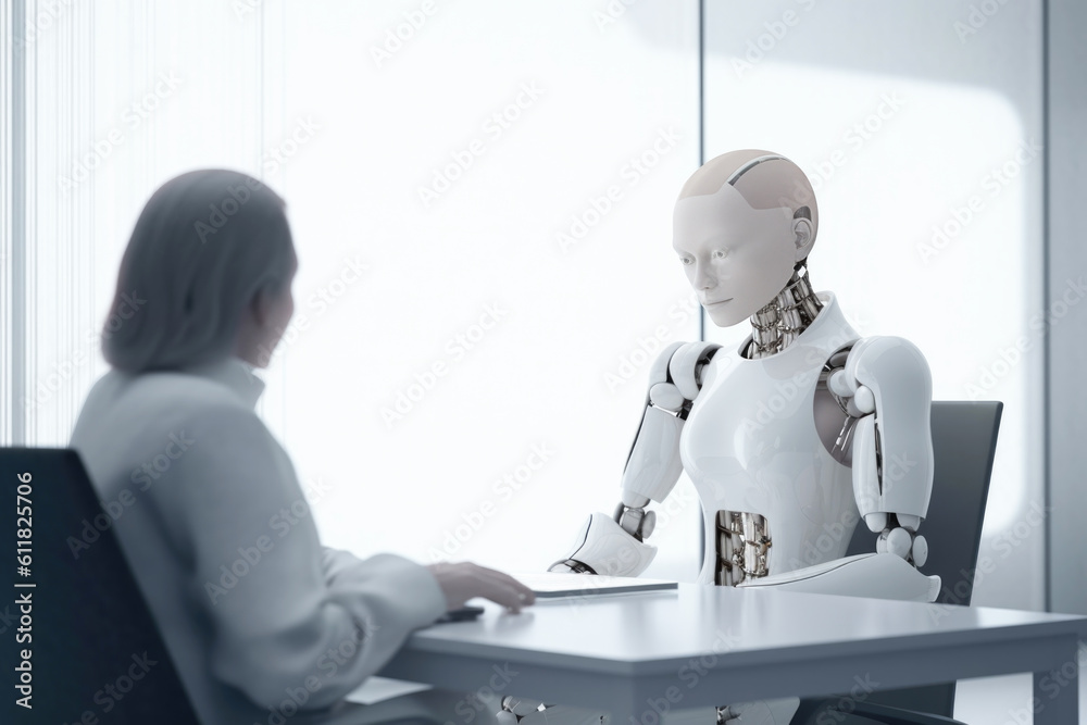 AI robot in a job interview with a human at work. Generative AI. Stock ...