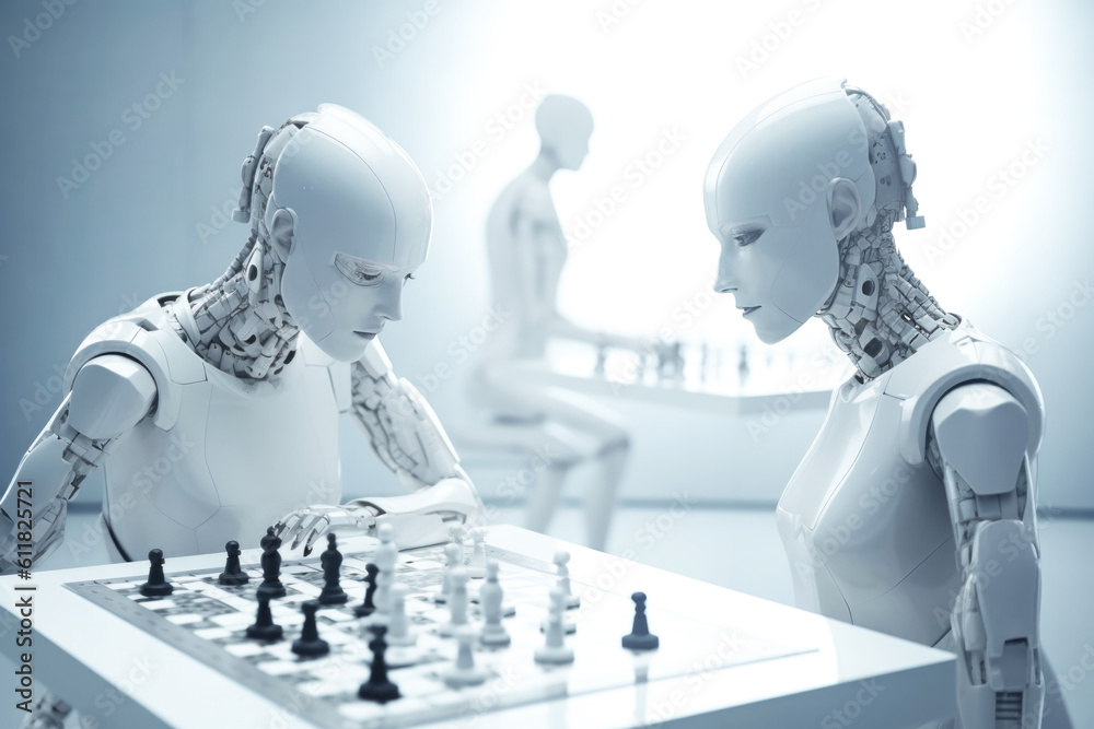 Futuristic AI robots playing a game of chess together. Generative AI ...
