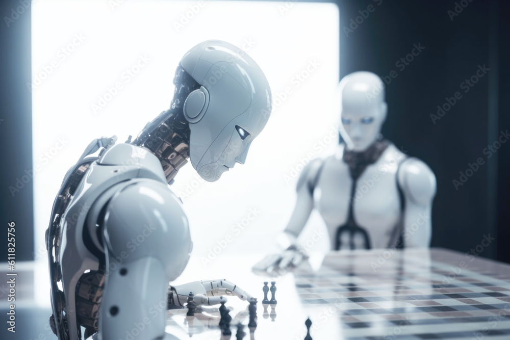 Futuristic AI robots playing a board game together. Generative AI ...