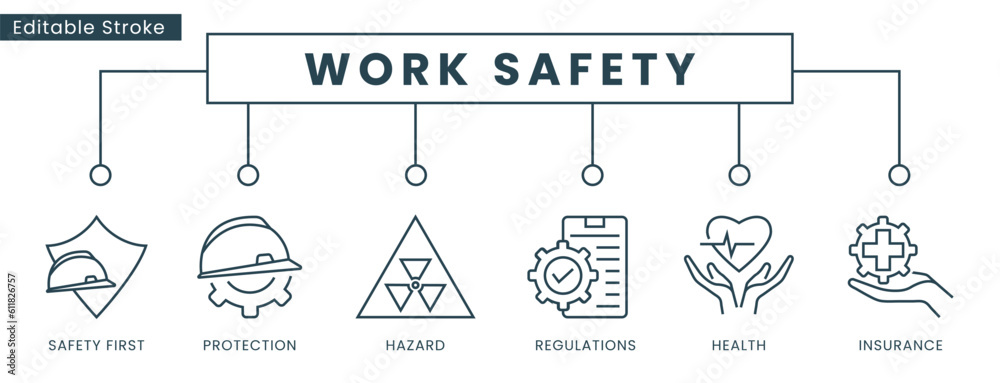 Editable construction work safety concept with icon for banner or web ...