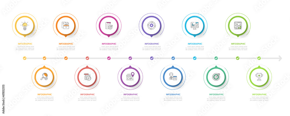 Infographic template for business. 12 Months modern Timeline diagram ...