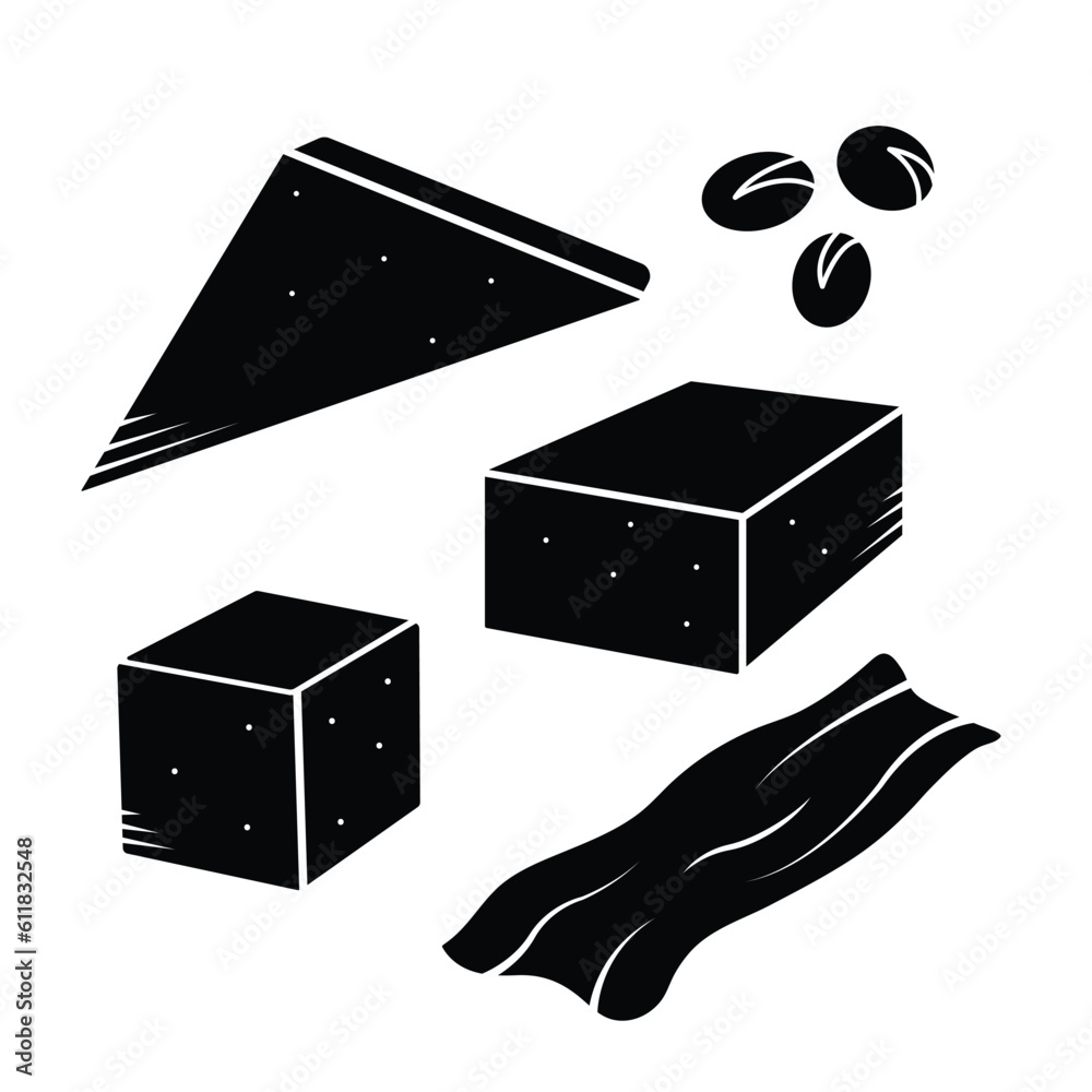 Tofu icon vector set illustration black and white silhouette isolated ...