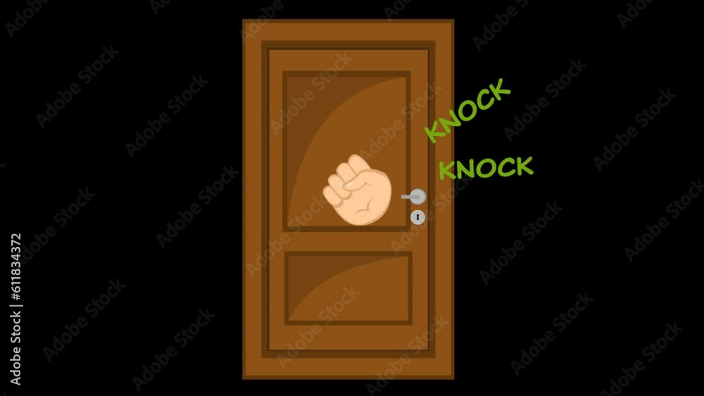 video animation of a hand knocking on the door, on a transparent ...