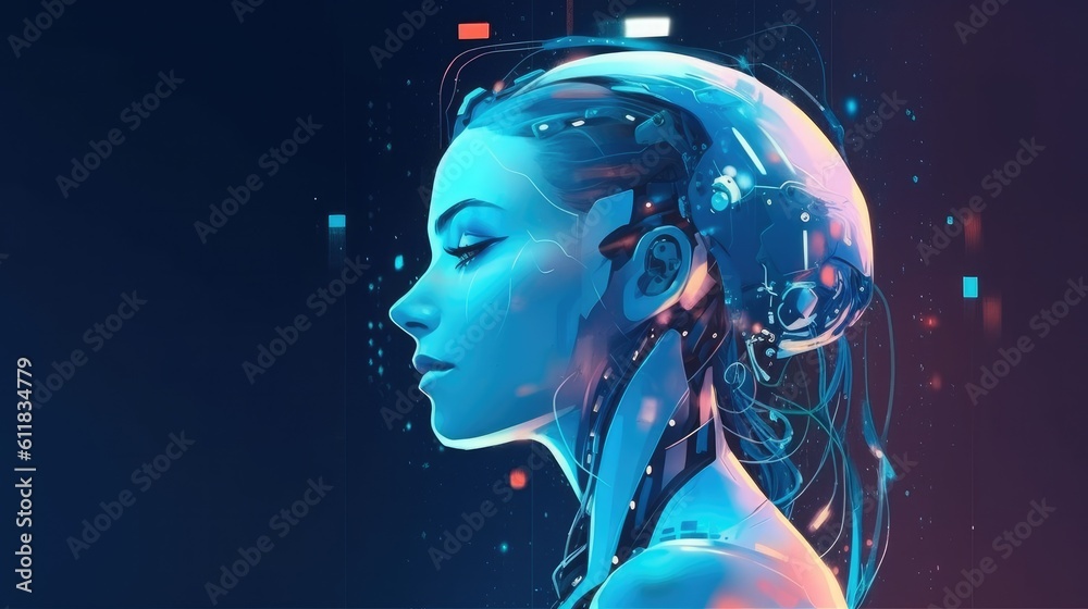Artificial intelligence humanoid cyber girl with neural, Technologies ...