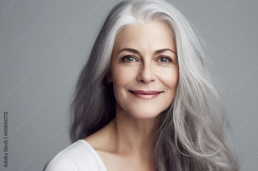 Portrait of 50 years old Beautiful Woman with Clean Fresh Skin Bridal ...