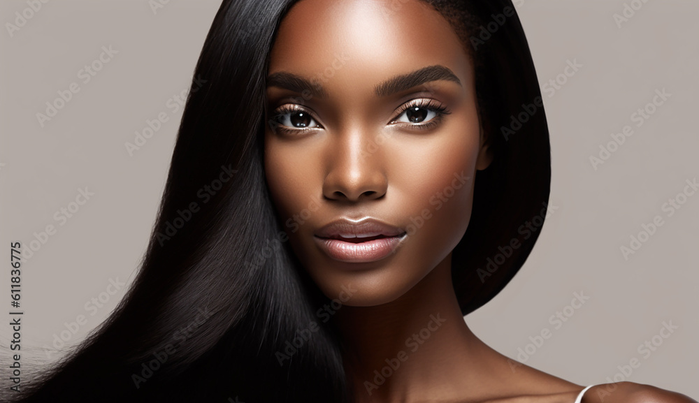 portrait of African American supermodel silky straight hair extensions ...