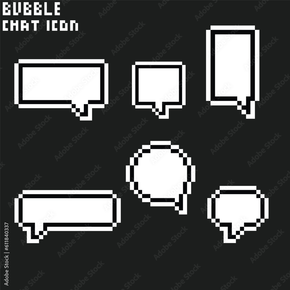 this is bubble chat icon 1 bit style in pixel art with white color and ...