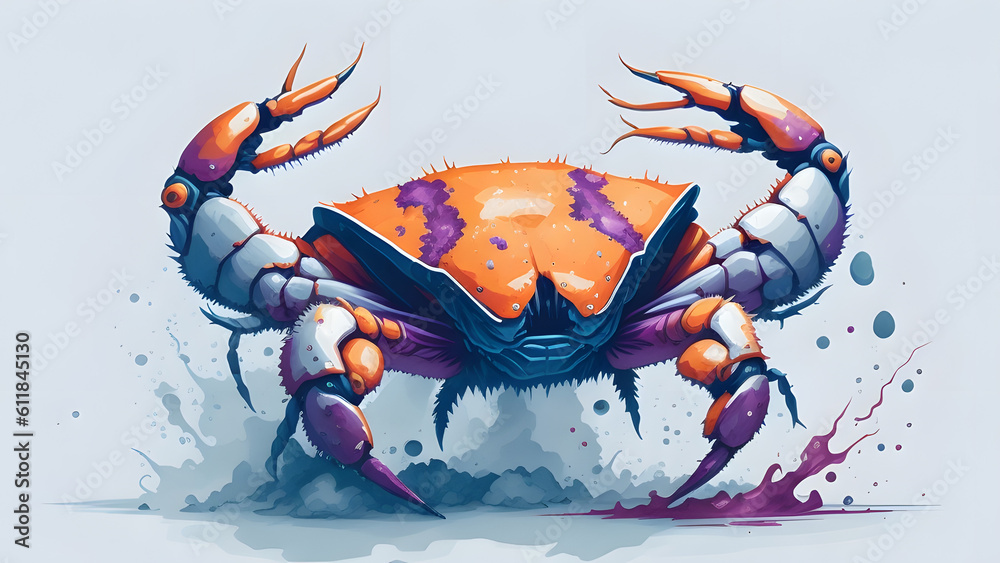 Watercolor Splash Mutated Crab, Generative AI Stock Illustration ...