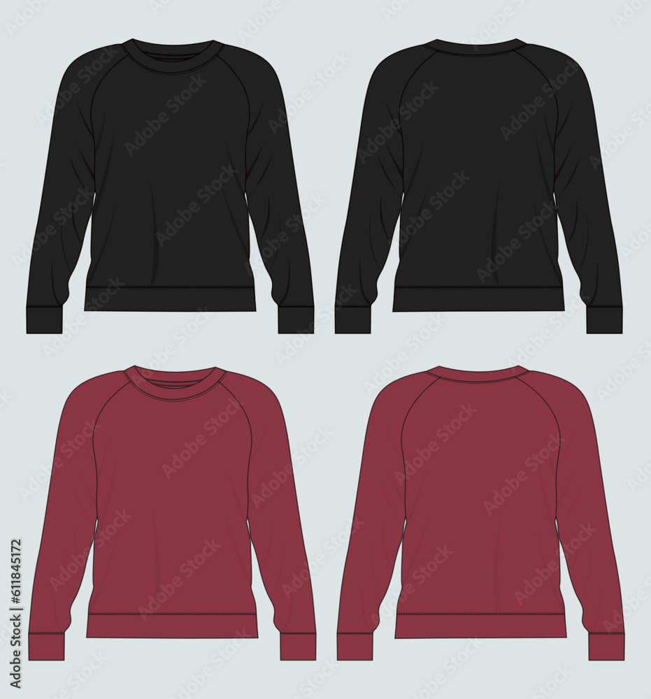 Vetor de Long sleeve sweatshirt technical fashion flat sketch vector ...