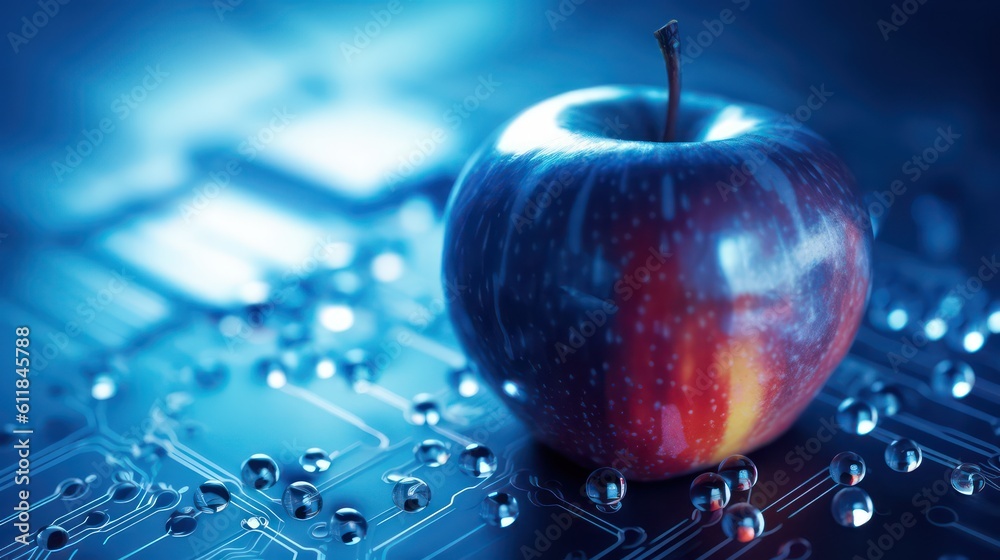 AI generated 3d illustration of apples in digital light with bokeh ...