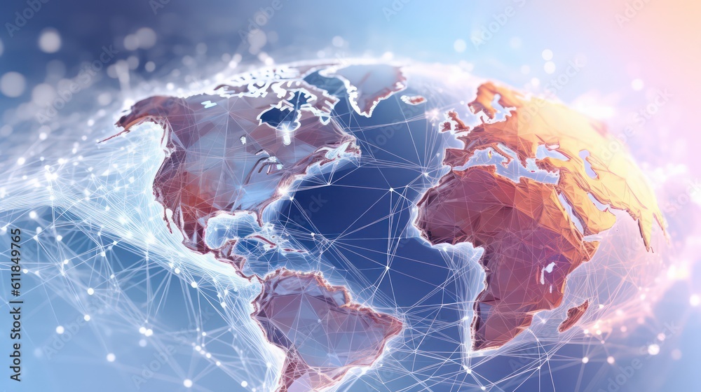 AI generated 3D image of the digital globe hologram on a world network ...