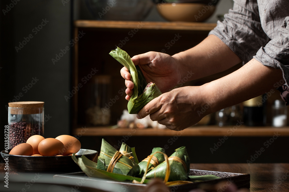 Making Zongzi for Duanwu festival Stock Photo | Adobe Stock