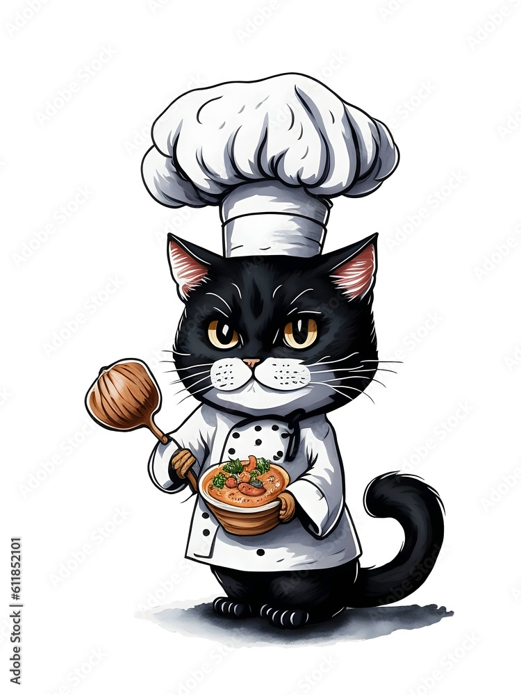 cute chef kitty cat transparent background png Stock Illustration ...
