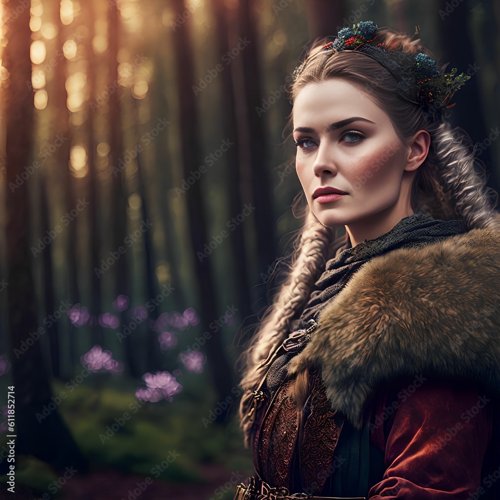 beautiful warrior viking woman at the forest, generative art by A.I ...