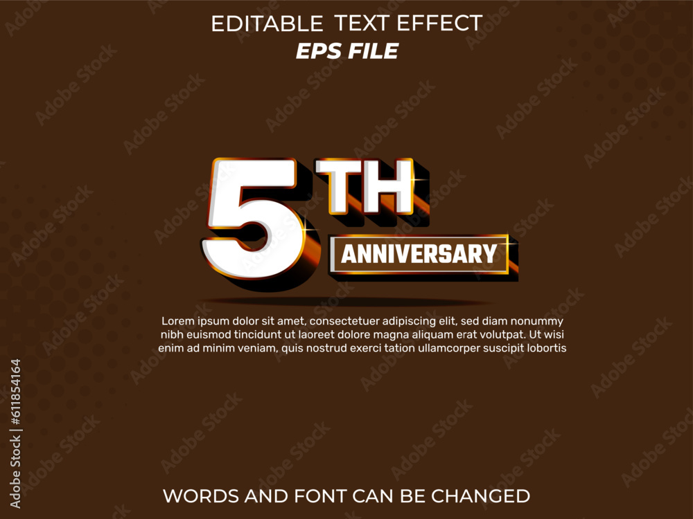 5 th anniversary text effect, font editable, typography, 3d text ...