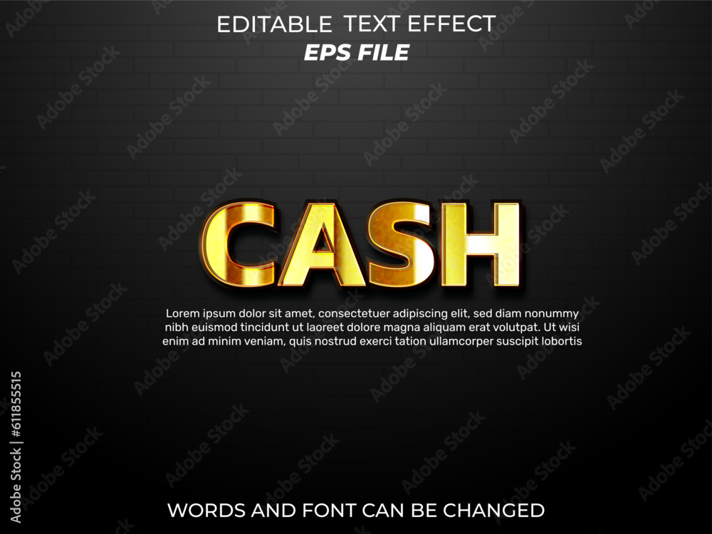 cash text effect, font editable, typography, 3d text. vector template ...