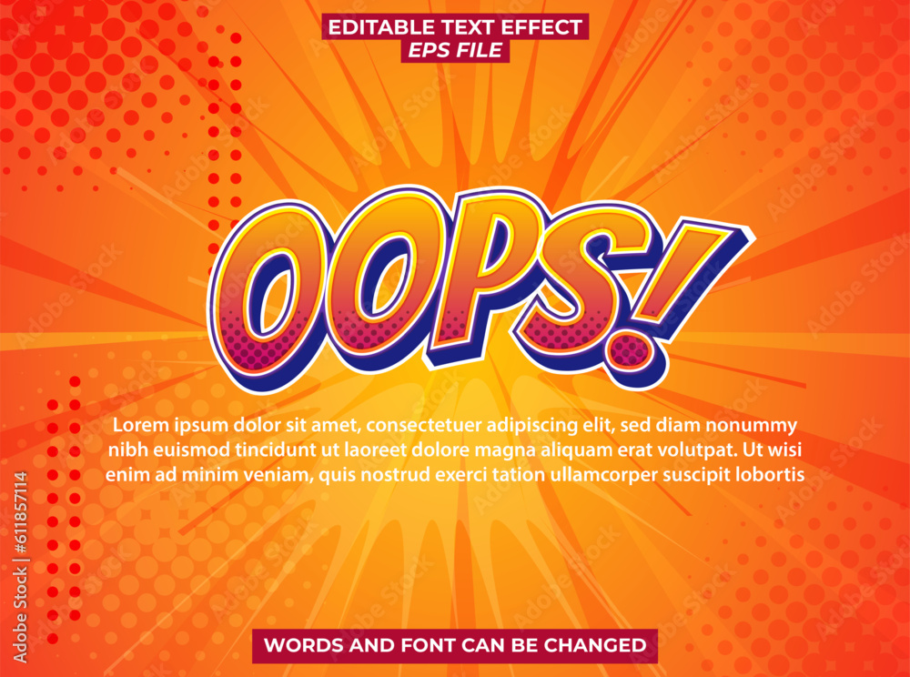 oops comic style text effect, font editable, typography, 3d text. vector template Stock Vector ...
