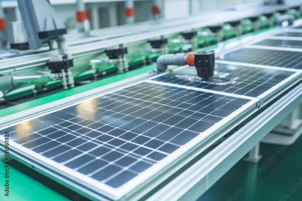 Solar Panel Production Process at Modern Bright Automated Factory, Shot ...
