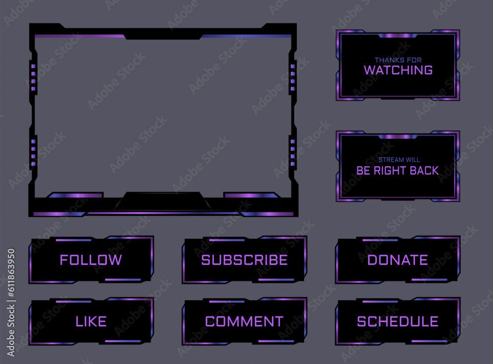 cool game live stream panels bundel,overlay frames and buttons with ...