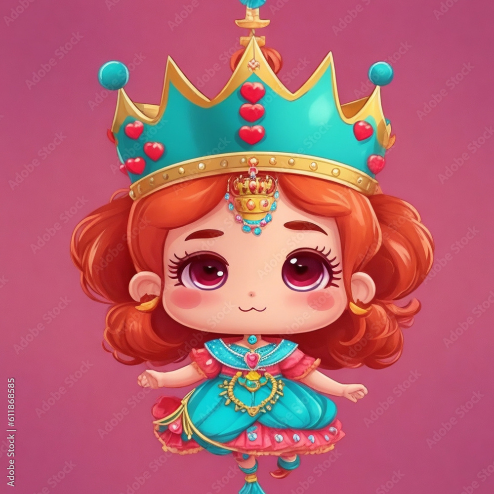 Vector color cartoon image of a cute little girl in red dress. Little ...