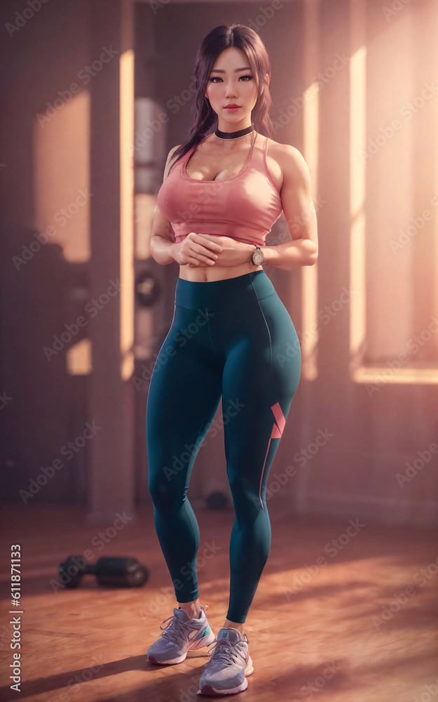portrait photo of beautiful asian woman in sport exercise outfit ...