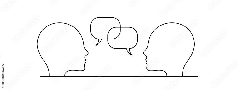 Outline silhouette of two talking people. Minimalistic vector ...