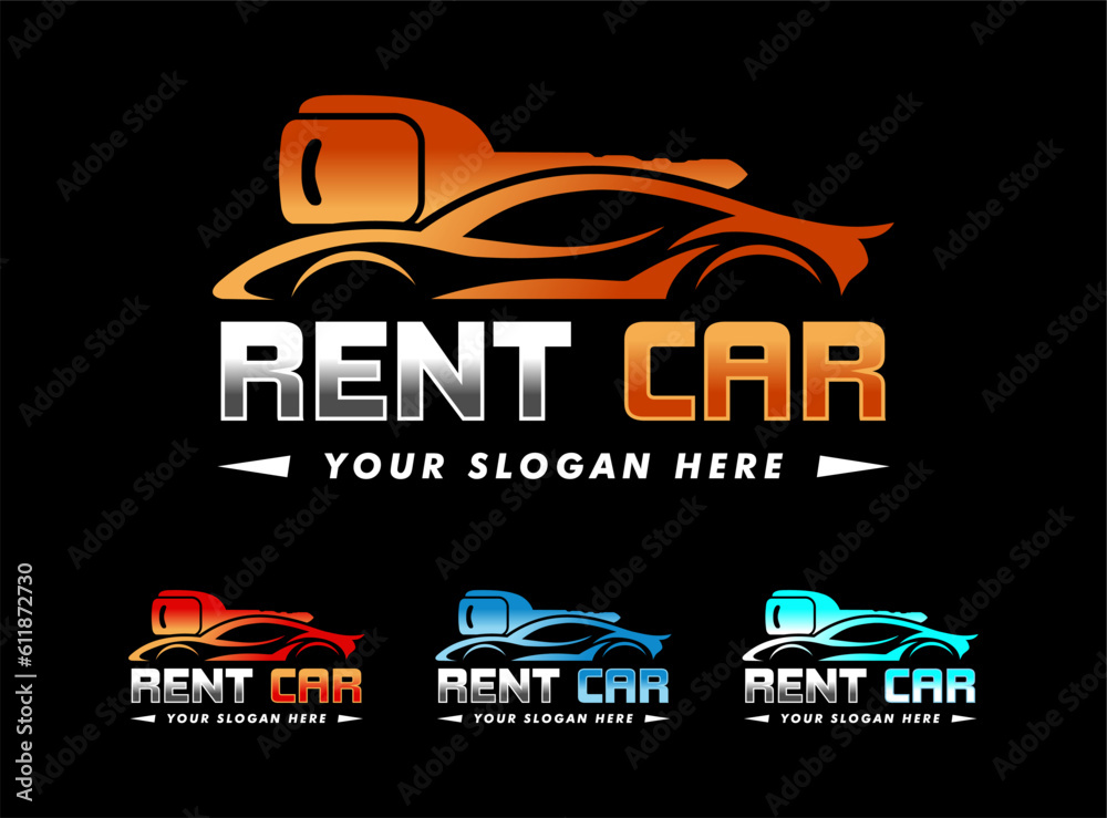 set of car rental, rent car logo isolated on black background modern ...