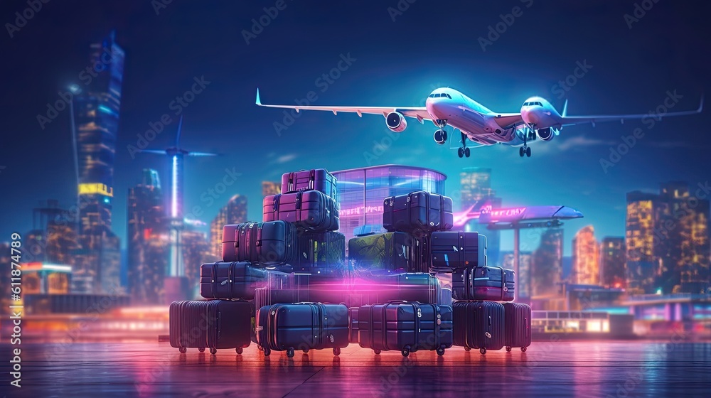 Pile of Bags and Planes. Let's Fly and Explore generative ai Stock ...