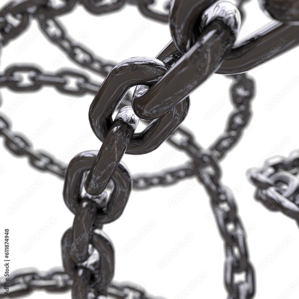 depth of field effect 3d chrome metal chains render spinning on ...