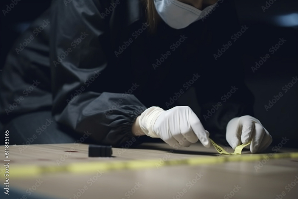 unrecognizable female forensic scientist looking at a pistol bullet ...