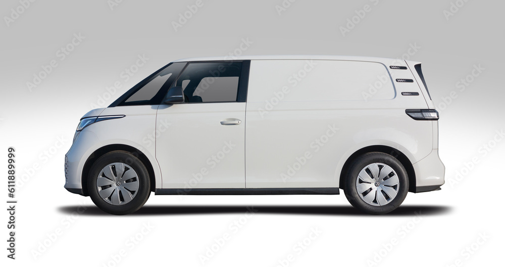 VW ID Buzz Cargo van, side view isolated on white background Stock ...