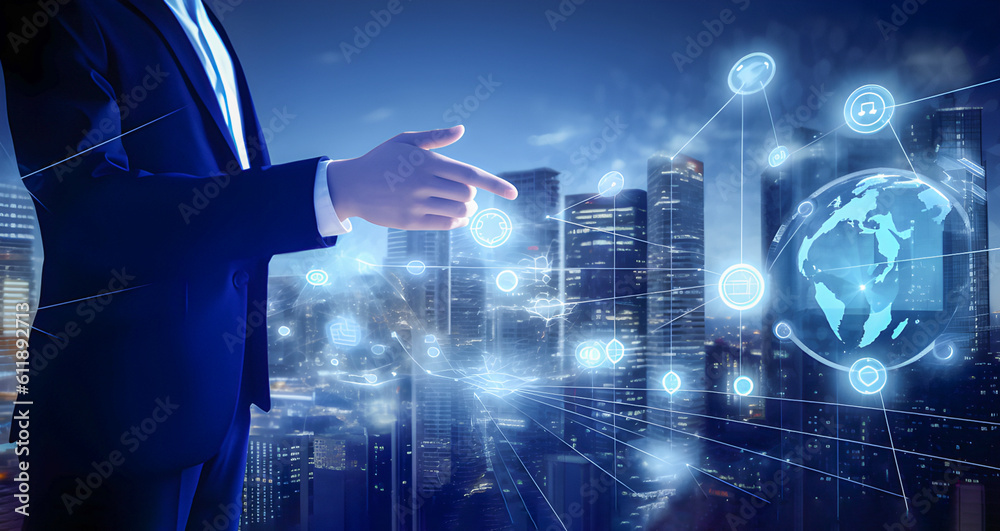 Business people using technology, global internet connection of ...