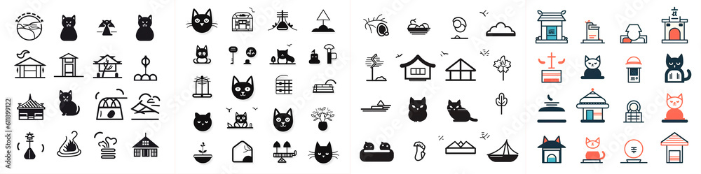 Vector cat icon set with minimalist design Flat style illustration ...