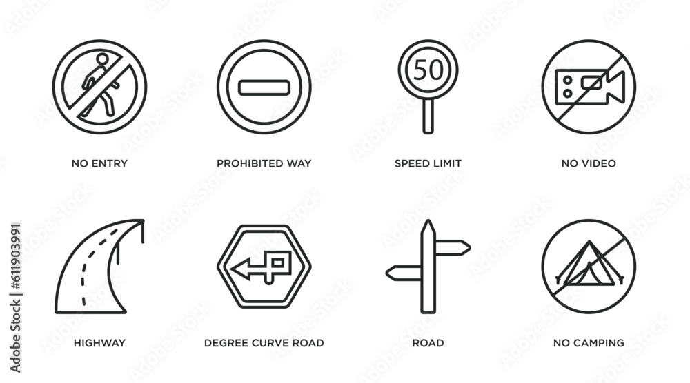 traffic signs outline icons set. thin line icons such as no entry ...