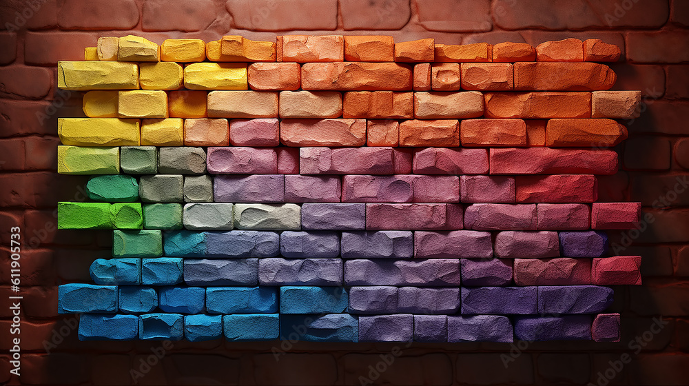 brick wall painted in rainbow colors gradient. generative ai Stock ...