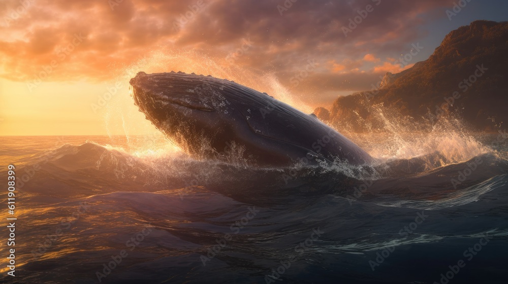 A chilled-out whale floating on the surface of the ocean, spraying ...