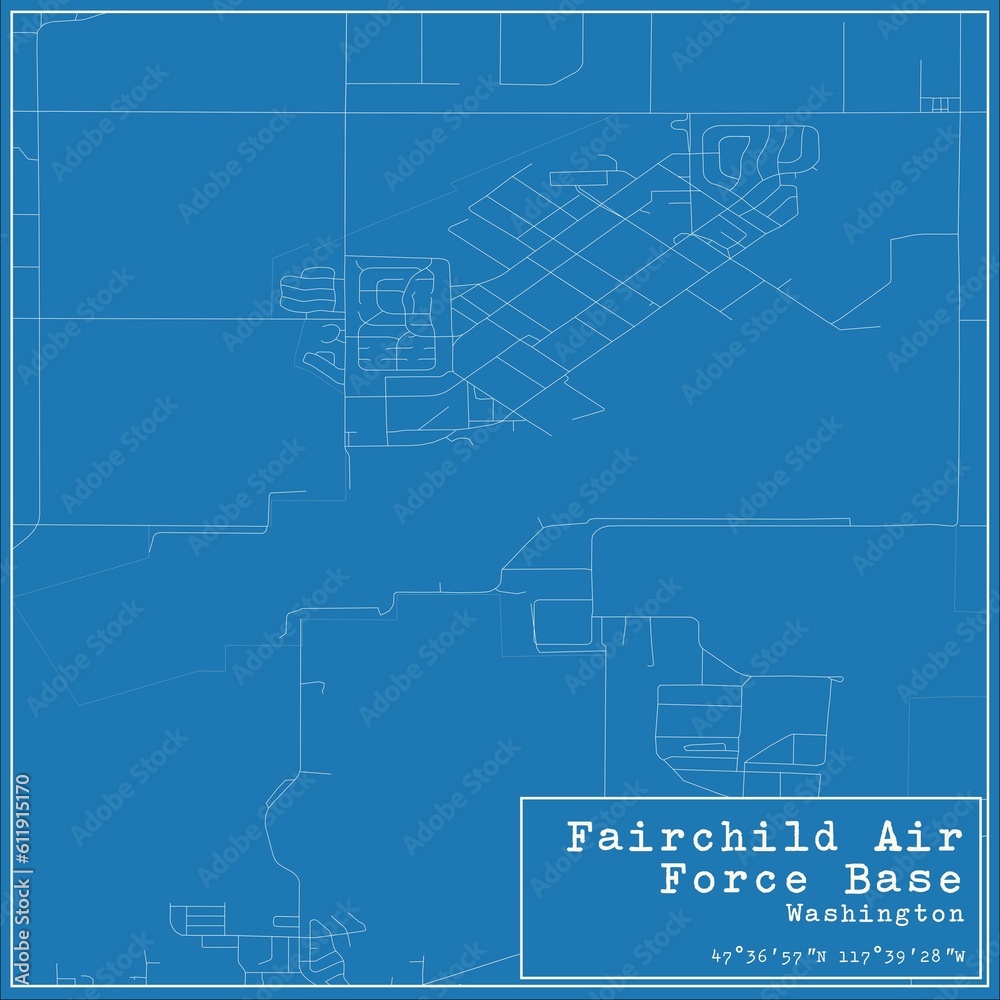 Blueprint US city map of Fairchild Air Force Base, Washington. Stock ...
