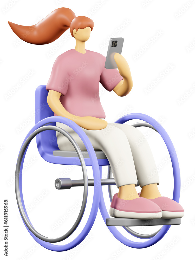 Disabled woman in working, Diverse workspace, 3d rendering illustration ...