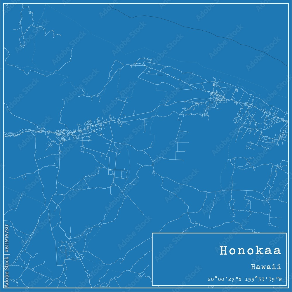 Fototapeta mapa świata dla dzieci Blueprint US city map of Honokaa ...