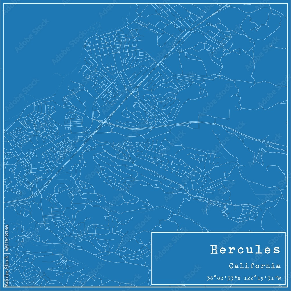 Blueprint US city map of Hercules, California. Stock Illustration ...