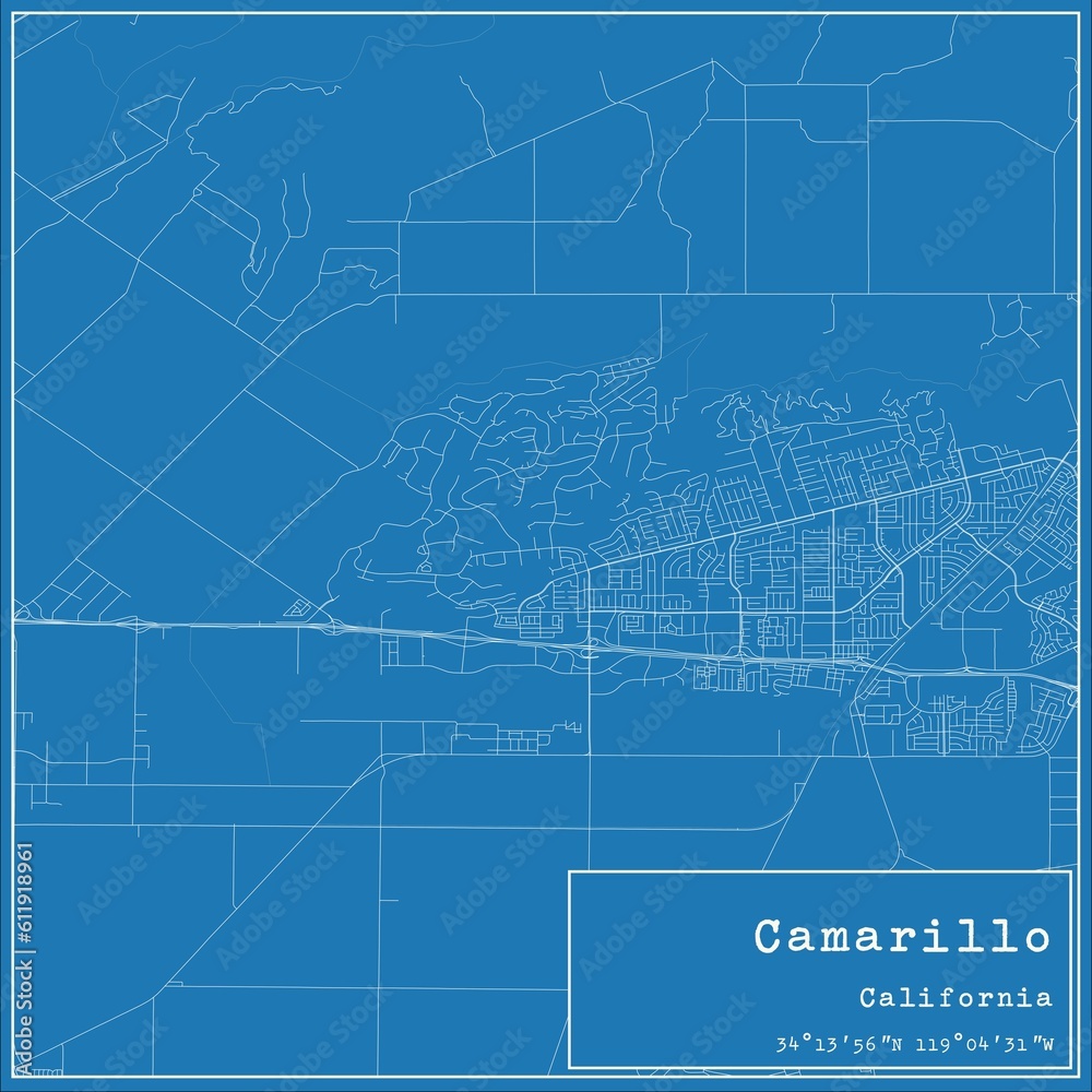 Fototapeta mapa świata dla dzieci Blueprint US city map of Camarillo ...